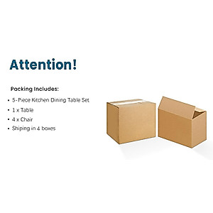 QEZEOM Dining Table and Chairs 5 Pieces Set of 4 People Dining Table Kitchen Table and Chairs Modern Elegant Furniture Metal Frame