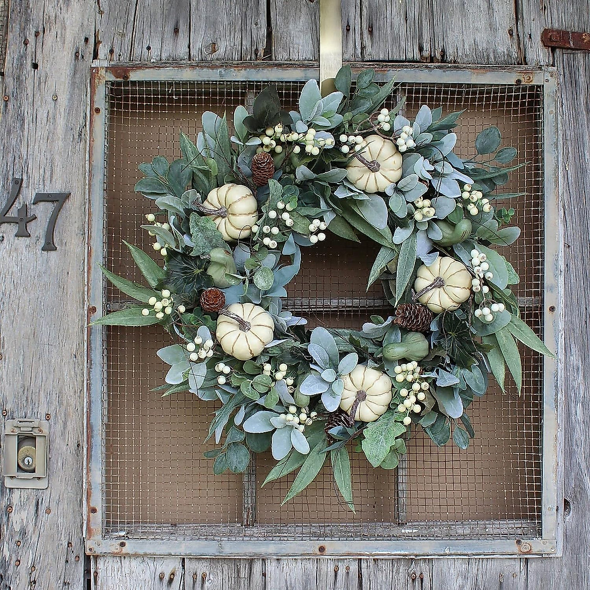 Fall Front Door Wreath Thanksgiving Winter, Halloween Wreaths Fall Door Pinecones Outdoor Grain Adorned Floral Garden Garland Twig Rusty Birch Leaves Berries Festival Wedding