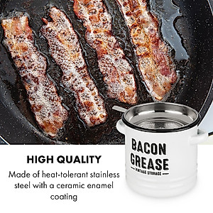 Granrosi Bacon Grease Container with Strainer & Ceramic Butter Dish with Lid for Countertop, Grease Can, Butter Keeper, Premium Breakfast Canister Set for Kitchen in Farmhouse Style in Classic White