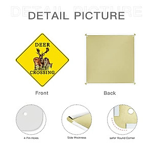 Deer Crossing Sign 12x12" Inch Deer Metal Sign Funny Deer Decor Street Sign Outdoor Animal Crossing Sign Reflective for Farmhouse Garage Man Cave Metal Sign, Idea Gifts For Friends