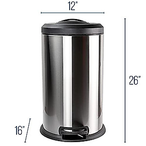 Stainless Steel Premium Trash Garbage Wastebasket Bin + Built in Compression System - 40L/13Gallon