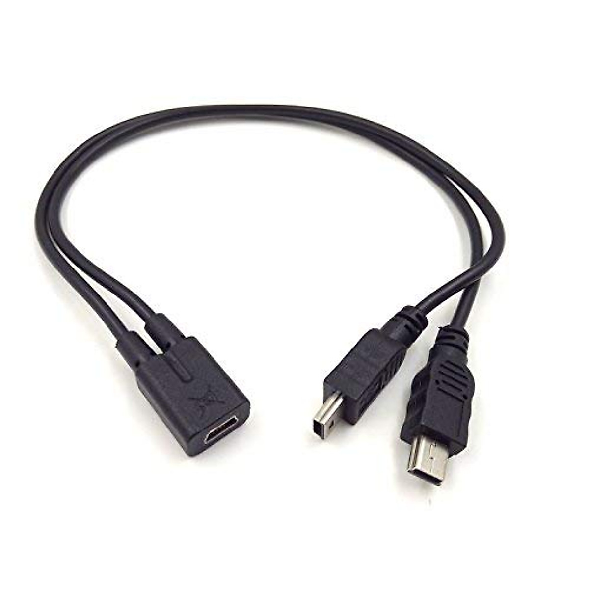 Mini USB 1 to 2 Y Splitter Cable, Haokiang 1Ft/30cm Injection Molding USB 2.0 Mini 5-Pin Female to Double 2 Male Converter High Speed Charging Cable Cord (Mini F/2M)