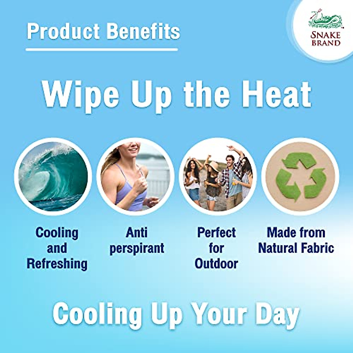 Snake Brand Cooling Body Wipes Instant Ice Eco Friendly Tissue Relaxing Original Classic Scent, 3 Packs x 10 Sheets - Daily Use Body Wipes