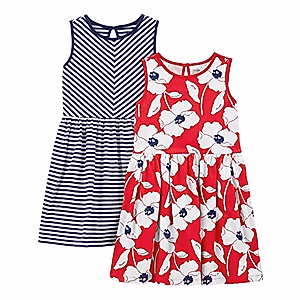 Simple Joys by Carter's Toddler Girls' Short-Sleeve and Sleeveless Dress Sets, Pack of 2, Poppy Print/Stripe, 3T