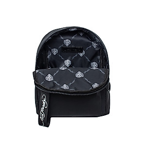 Ed Hardy Unisex Nylon Skull On Black Backpack with Top Handle and Adjustable Shoulder Strap