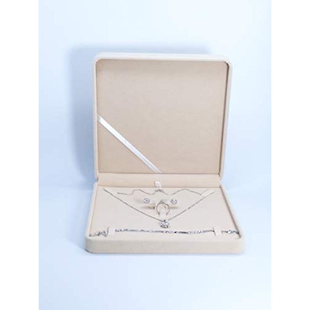 JunningGor Jewelry Set Velvet Box Necklace Earring Ring Necklace Bracelet Gift Display Case Wedding Jewelry Storage Holder (Beige)