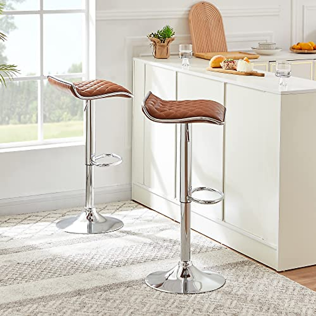 VECELO Adjustable Bar Stools, Bar Height Stools for Kitchen Counter, Bar Stools Set of 2, Brown