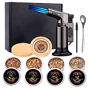 Cocktail Smoker Kit, Whiskey Smoker Kit with Torch, Old Fashion Bourbon Drink Smoker, 4 Flavor Wood Chips Drink Smoker Infuser Kit for Men, Dad, Husband, Friends Gift.