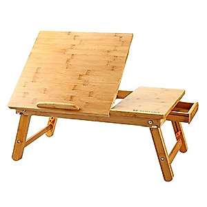 Laptop Desk Nnewvante Table Adjustable Bamboo Foldable Breakfast Serving Bed Tray w' Tilting Top Drawer