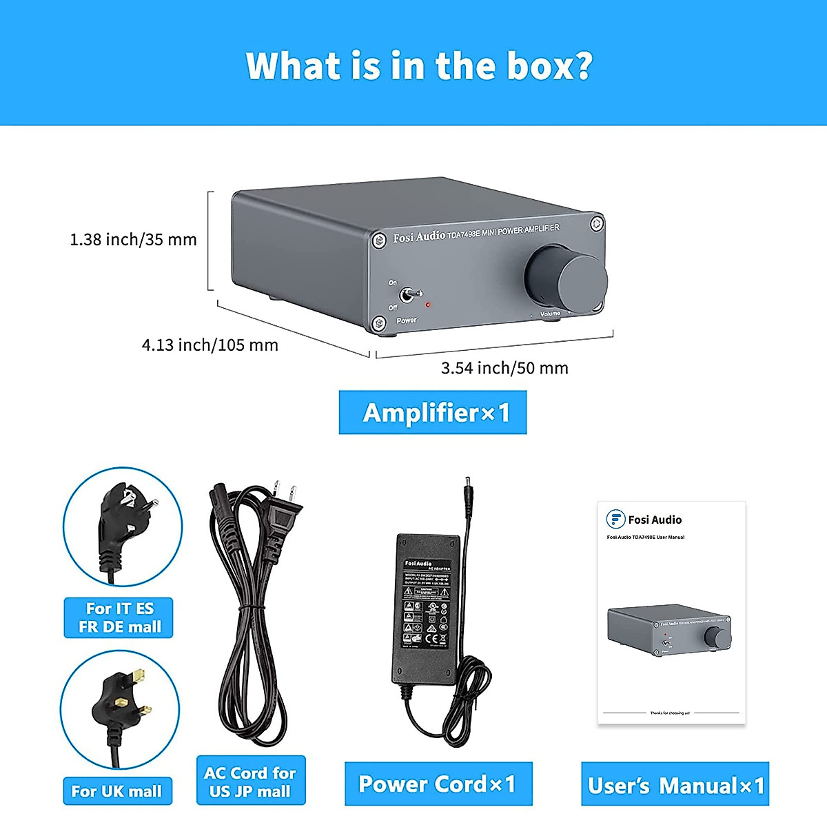 Fosi Audio TDA7498E 2 Channel 160W x2 Stereo Audio Amplifier Mini Hi-Fi Class D Car Integrated Amp for Passive Speakers with 24V Power Supply
