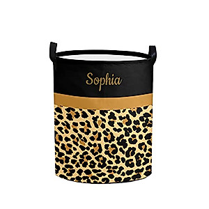 Leopard Print Laundry Basket Hamper Large Storage Bin with Handles for Gift Baskets, Bedroom, Clothes