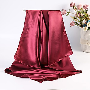 CHLINS 35" Satin Square Hair Scarf Bandanas - 3Pcs Large Silk Head Scarves Lightweight Satin Hair Kerchief Sleeping Hair Wraps (Jujube Red + Skin Powder + Haqing)