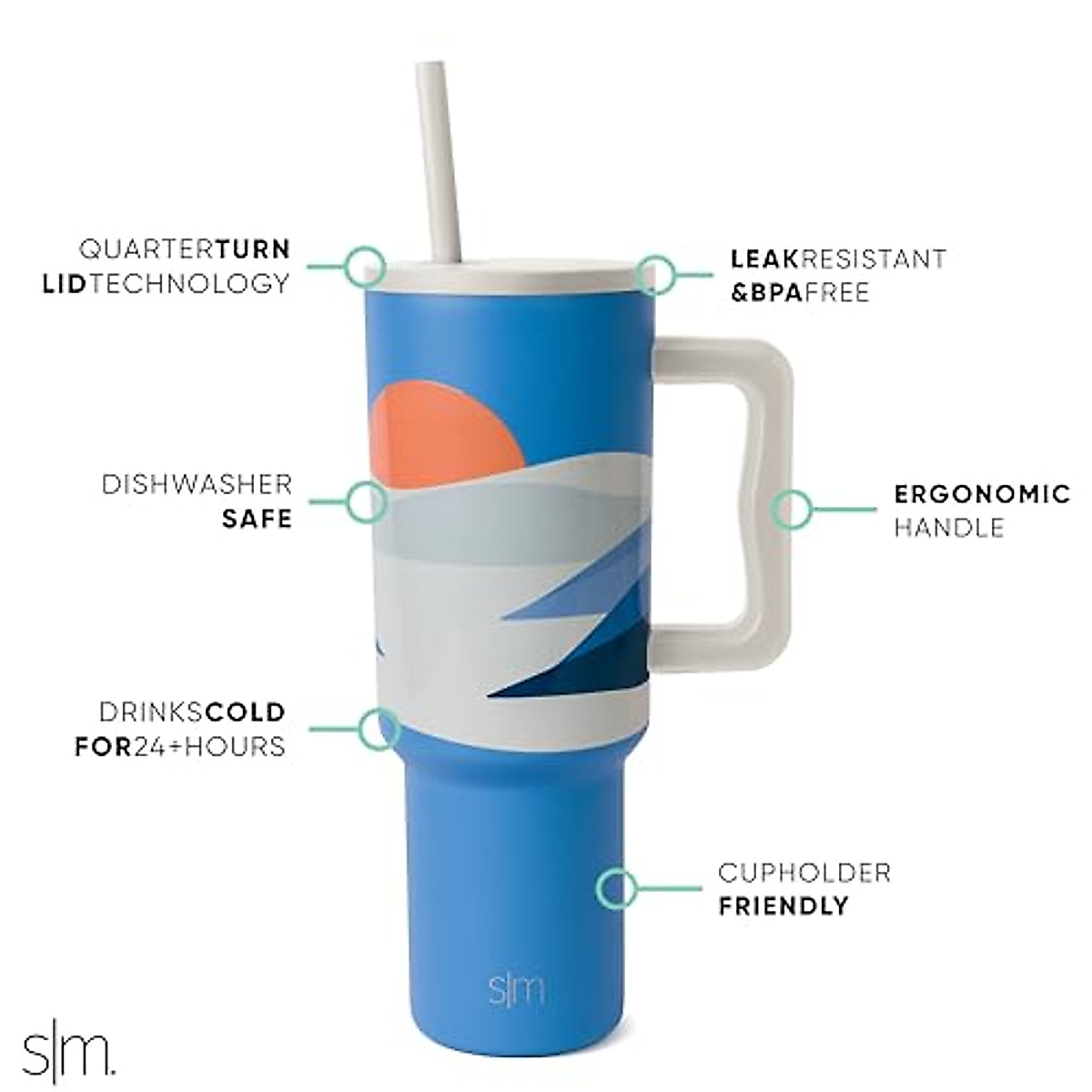 Simple Modern 40 oz Tumbler with Handle and Straw Lid | Insulated Cup Reusable Stainless Steel Water Bottle Travel Mug Cupholder Friendly | Gifts for Women Him Her | Trek Collection | Polar Sunrise