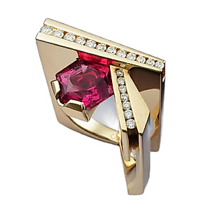 HUKQBUNX 18K Gold Multi Gem Geometric Irregular red gem Multi Diamond Diamond Diamond Cubic Zircon Women's Precious Fashion gem Couple Wedding Engagement Ring Size 6-10 (Size 8)
