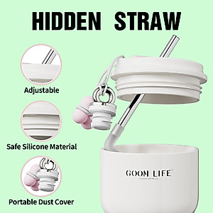 GOOM 18oz Spill Proof Tumbler with Lid and Straw, 18/10 Stainless Steel, 6-Layer Insulation, Insulated Tumbler Cups with Flip Lid and Straw Mouth Rotary Lock, Leak Proof Tumbler - White, Pink