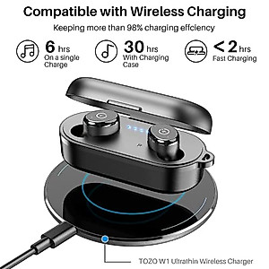TOZO T10 Bluetooth 5.3 Wireless Earbuds with Wireless Charging Case IPX8 Waterproof Stereo Headphones in Ear Built in Mic Headset Premium Sound with Deep Bass for Sport Black (Renewed)