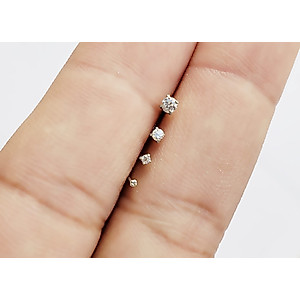 Solid 14Kt Gold Nose Ring, 22G L-Shaped Nose Stud, 14kt Yellow Gold or 14kt White Gold Nose Ring Prong Set CZ Accent-WG2.5mm