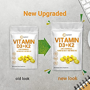 Micro Ingredients Vitamin D3 5000 IU Plus K2 100 mcg, 300 Soft-Gels | 2 in 1 Formula, K2 MK-7 with D3 Vitamin Supplement, Support Immune, Heart, Joint, Teeth & Bone Health - Easy to Swallow