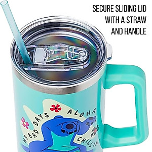 Silver Buffalo Disney Lilo and Stitch Aloha No Bad Days Chillin’ Stainless Steel Tumbler with Handle and Straw, Fits in Standard Cup Holder, 40 Ounces