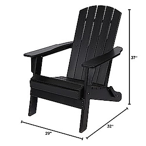 Shine Company Seaside Outdoor Weatherproof Folding Adirondack Chair, Black