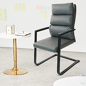 CLATINA Big Tall Office Guest Chair Upholstered Leather Comfortable Reception Chairs with Bonded Padded Arm Rest Sled Base for Conference Waiting Room Home Gray Set of 4