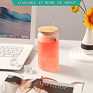 WHEATHUSK 20 Pack Sublimation Glass Cups Frosted 16oz Blanks Sublimation Borosilicate Glasses Tumbler with Bamboo Lids and Straws for Beer, Juice, Soda, Iced Coffee, Drinks