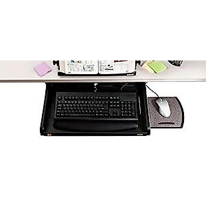 3M Adjustable Under-Desk Keyboard Drawer, Three Height Settings, Wide Tray with Gel Wrist Rest Accomodates Most Keyboards, Slide Out Mouse Platform with Precise Mouse Pad, Black (KD45)