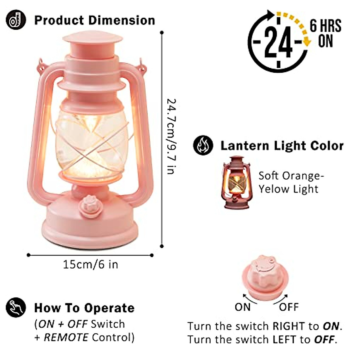 Furora LIGHTING Pink Decorative Lantern Battery Operated Remote Controlled, 6Hr Timer for Indoor Vintage Home Decor, 9.7" Outdoor Patio Hanging Tabletop Ornaments, 2 Pack Cute LED Lanterns Room Decor