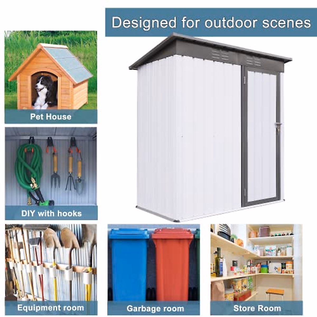 Metal Outdoor Storage Shed Galvanized Metal Garden Shed with Lockable Doors, Tool Storage Shed for Patio Lawn Backyard Trash Cans for Garden/Backyard/Home (Gray)