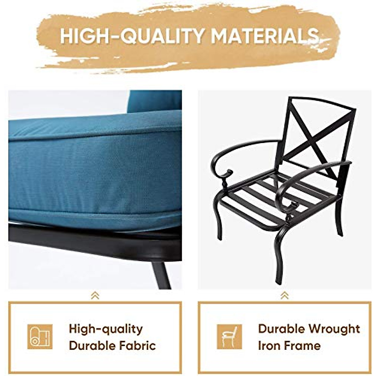 Skiway 2-Piece Outdoor Metal Steel Frame Furniture Set, Patio Bistro Dining Chair, All-Weather Bistro Conversation Seating Chairs with Peacock Blue Cushions