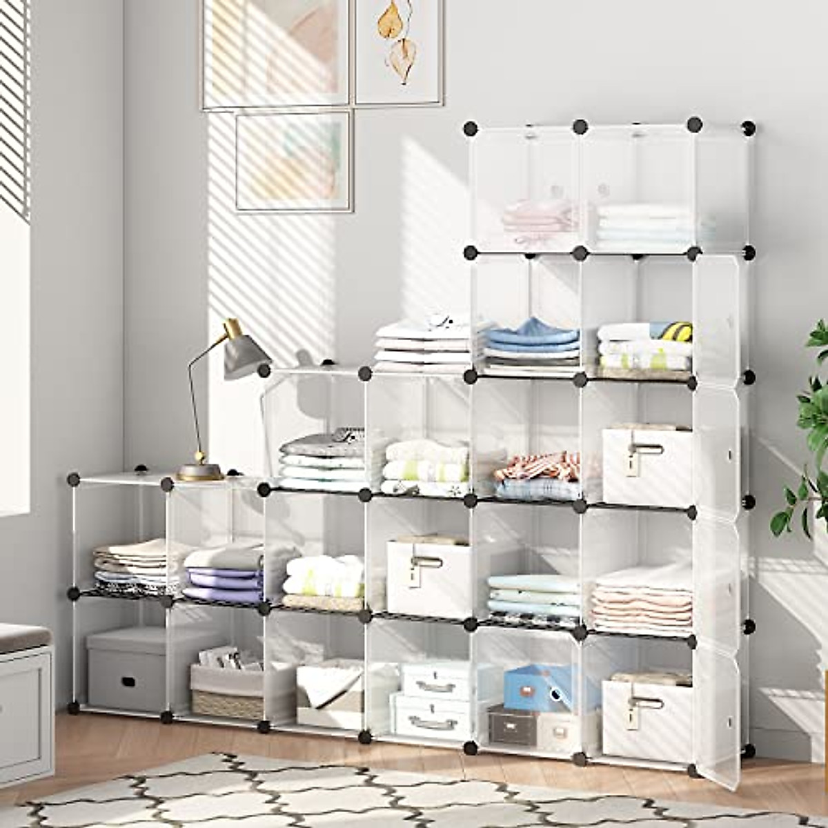 Aeitc 20 Storage Cubes- 14’’x14’’ Cube, More Sturdy (add Wire Panel), DIY Clothes Organizer, Craft Cube Storage with Doors, Bookshelf Units, Toy Storage Cabinets
