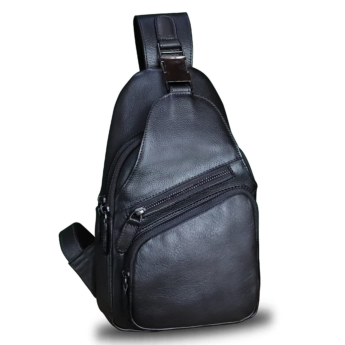 Genuine Leather Sling Bag Crossbody Purse Handmade Hiking Daypack Motorcycle Bag Retro Shoulder Backpack Vintage Chest Bag (Darkgrey)