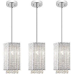 MO&OK 3 Pack Crystal Chandelier Modern Pendent Lights Adjustable Hanging Lighting with Metal Lampshade Rectangle Chandeliers for Kitchen Island Dinningroom,Entrance Living Room H9.8 xD5.2 Chrome