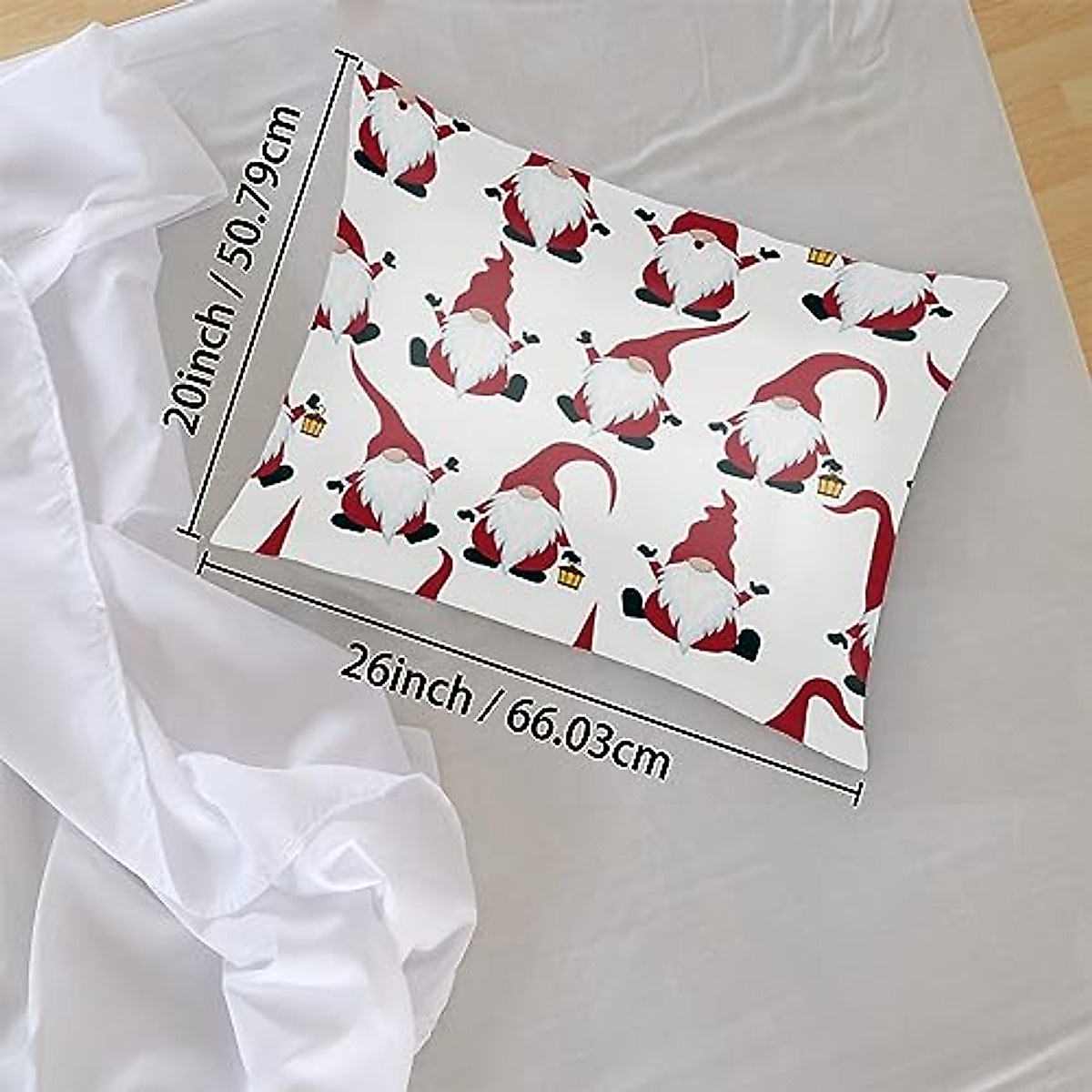 Cute Gnomes Satin Pillowcase for Hair and Skin, Christmas Dwarf Silk Pillowcase with Zipper, Soft Silky Pillow Cover Standard Size (20x26 Inches) Cooling Satin Pillow Cases