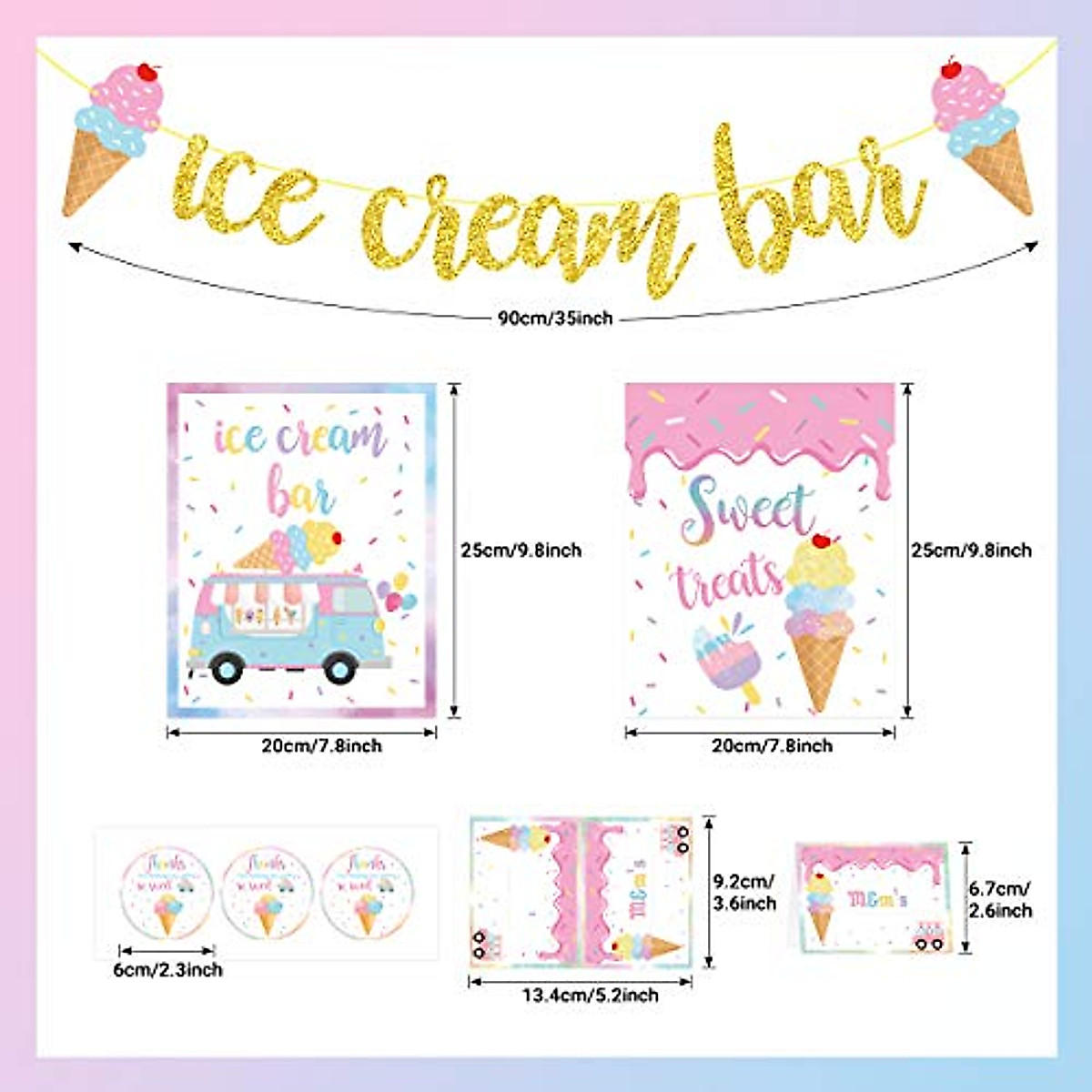 Ice Cream Sundae Bar Party Decorations Kit - Pre-Assembled