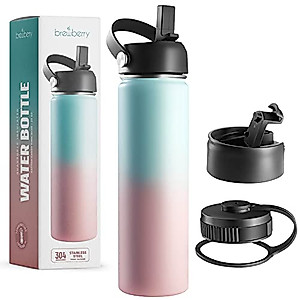 Brewberry Stainless Steel Sports Bottle and Travel Mug for Hot and Cold Beverages, Wide Mouth, Double Wall Insulated Hydration Sports Water Bottle for Hiking, Biking, and Activities, 22 oz BPA Free
