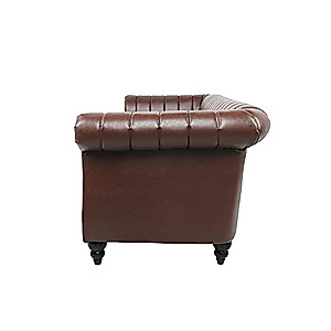 ONCIN Chesterfield Sofa for Living Room, 3 Seater Sofa Couch Faux Leather Fabric Home Seating Couch Sofa for Home Furniture (Dark Brown)