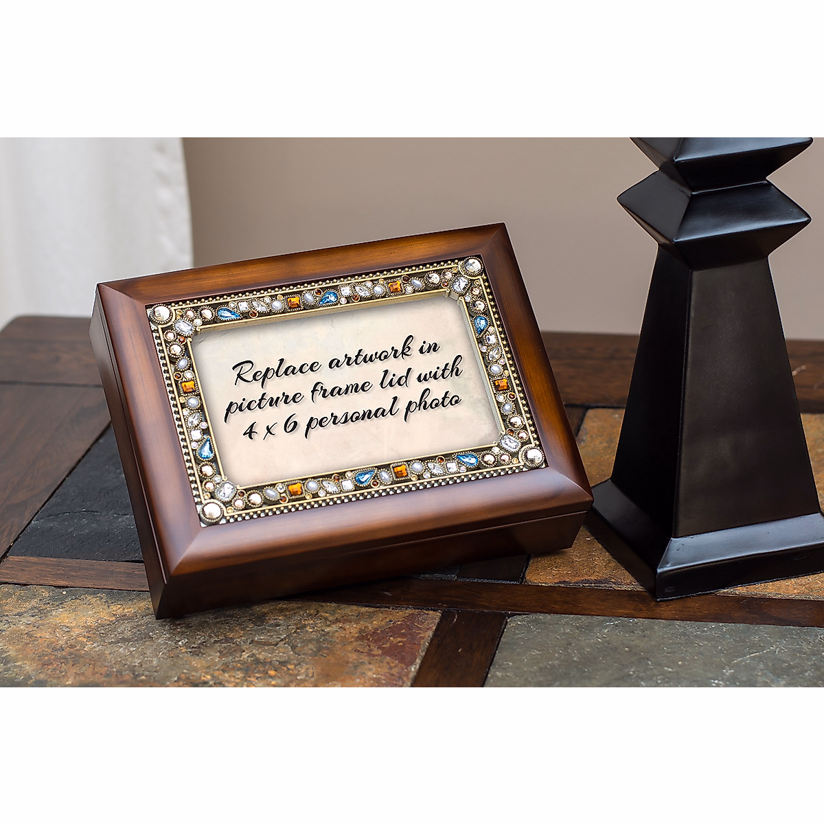 Cottage Garden Friendship Life's Gift Woodgrain Jeweled Music Box Plays What Friends are for