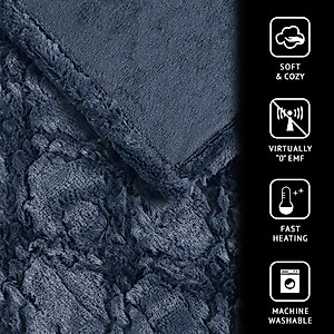 Beautyrest Brushed Long Fur Electric Throw Blanket Ogee Pattern Warm and Soft Heated Wrap with Auto Shutoff, 50 in x 60 in, Sapphire Blue