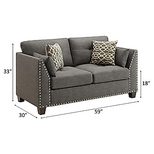 Acme Laurissa Track Arm Loveseat with Nailhead Trim in Light Charcoal Linen