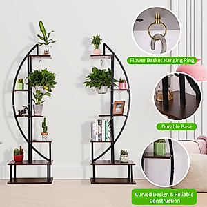 YIFOR 2 PCs 6 Tier Metal Plant Stand, Half Moon Plant Shelf Holder, Indoor Tall Ladder Plant Stand Large Plant Display Stand Rack for Living Room, Balcony, Patio, Garden