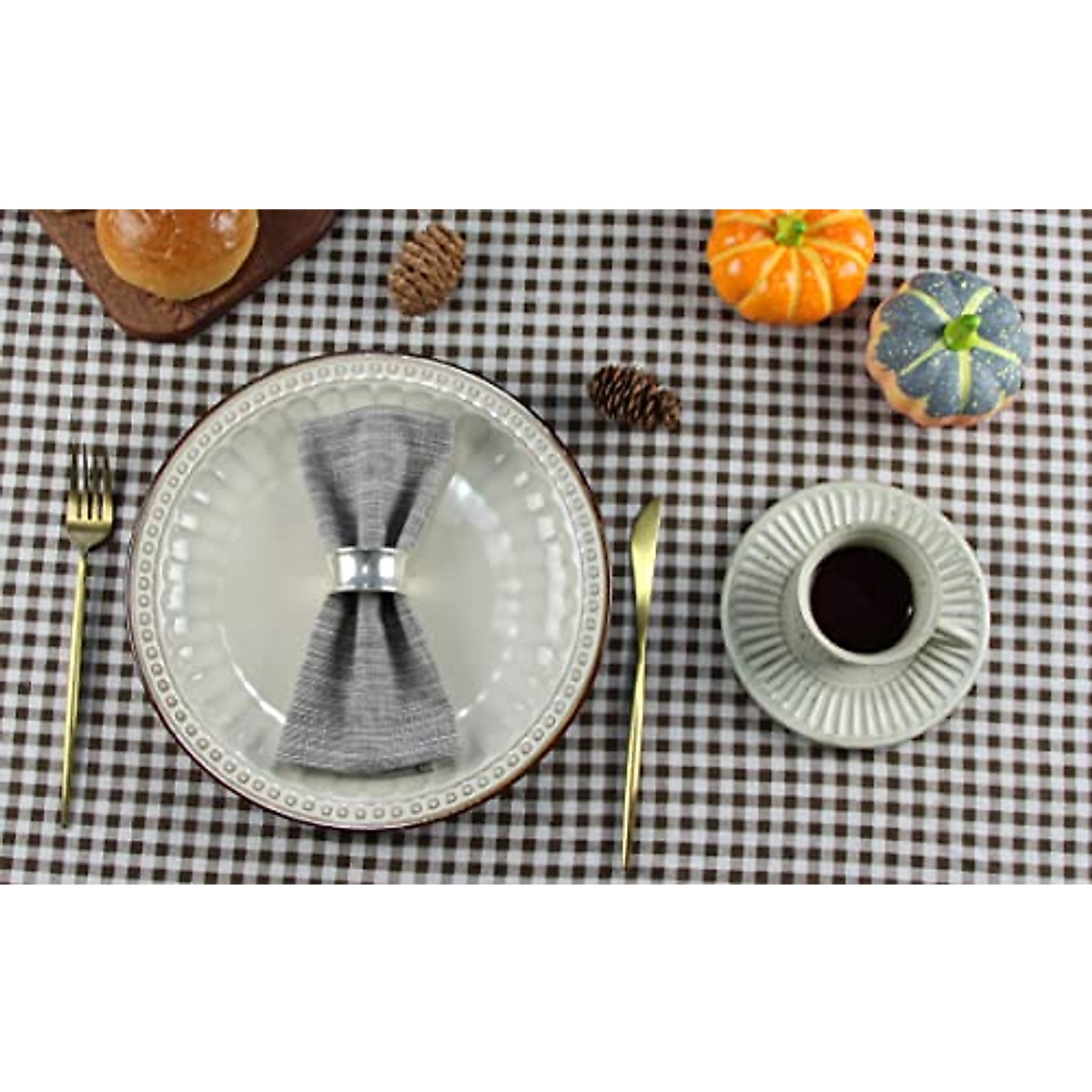 INFEI Vintage Grain Cotton Linen Blended Dinner Cloth Napkins - Set of 12 (17 x 17 inches) - for Events & Home Use (Brown)