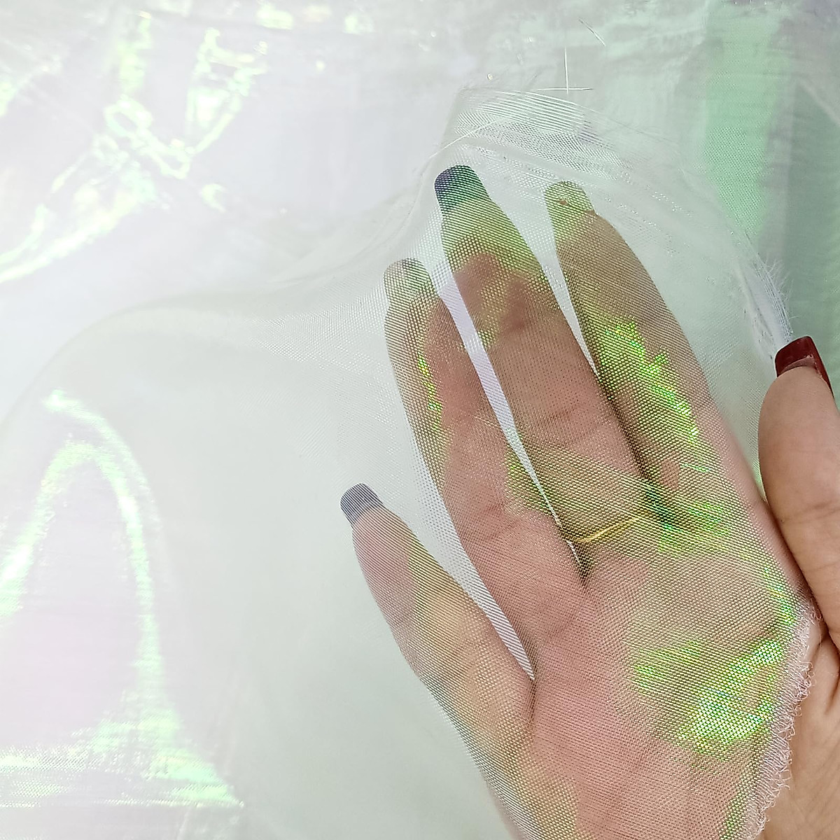 3Yard Sheer Fabric, Magic Laser Holographic Fabric, 59inch Iridescent Fabric Sequin Fabric Gradient Organza Fabric Lace for Wedding Photography Background Dress Party DIY Supplies, Magic White