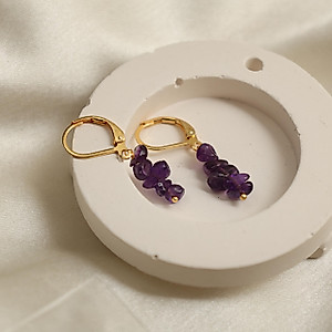 Gempires Natural Amethyst Earrings for Girls - February Birthstone Jewelry Gifts - Handmade Gemstone Jewelry - 14k Yellow Gold Plated Dangle Earring (Amethyst)