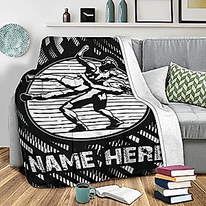 OhaPrints Custom Abstract Pattern Wrestling Lover Wrestler Black White Personalized Name Soft Sherpa Throw Blankets Cozy Fuzzy Fleece Throws for Tv Sofa Couch Comfy Fluffy Blanket 30X40 50X60 60X80