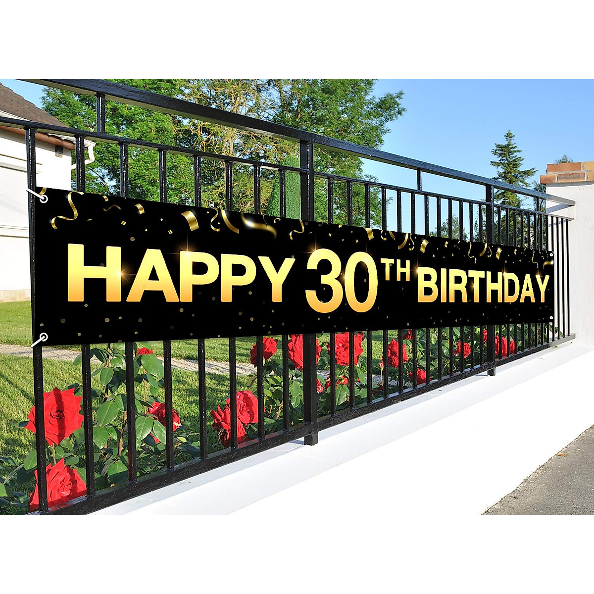 Greatingreat Large Cheers to 30 Years Banner, Black Gold 30 Anniversary Party Sign, 30th Happy Birthday Banner(9.8feet X 1.6feet)