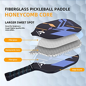 Kniobomspo Fiberglass Pickleball Paddle Set of 2-11mm Thickness with TPU Edge, Non-Slip Handle, and PP Honeycomb Core