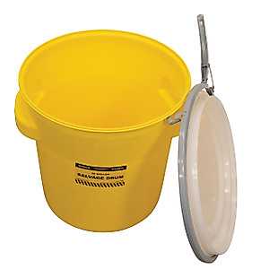 Eagle 20 Gallon Plastic Drum with Lid, Metal Lever-Lock, 20.4"x20.9", Salvage Drum Made of Durable, Lightweight HDPE, Withstands Weather and Chemicals, Made in USA, Yellow, 1654