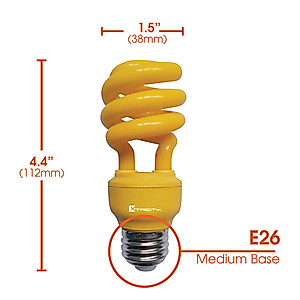 Xtricity 13-Watt Cfl light bulbs yellow T2 CFL Color Spiral Bug Light (60 Watt Incandescent Equivalent) E26 Medium Base - Energy Saver Yellow light bulb (Pack of 2)