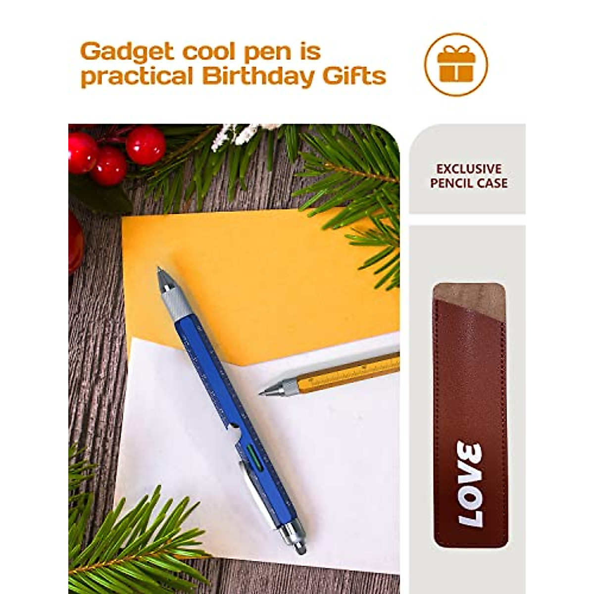 Stocking Stuffers Gift for Men-Multi Tool Pen Construction Tools,Cool Gadgets for Dad Husband Grandpa ,Fathers Gifts Ideas for Engineer Woodworkers Carpenter Stylus,Ruler,Level,Screwdriver,Flashlight